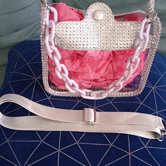 Bags | Crystalembellished Silver Chain Bag On The Side Its 7 The Button ...